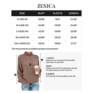 ZESICA Women's Turtleneck Batwing Sleeve Loose Oversized Chunky Knitted Pullover Sweater Jumper Tops,Khaki,Medium