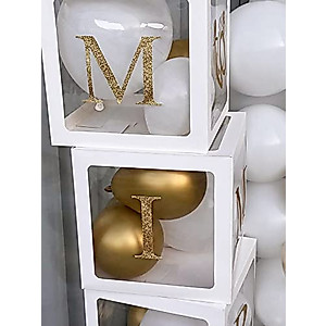 Fonder Mols 4PCS White Transparent Balloon Boxes with Gold Glittered MISS TO MRS Letters for Wedding Party Bridal Shower Engagement Decorations (No Balloons)