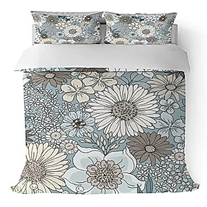 Duvet Cover Sets California King -French Print Flowers-Bedding Comforter Set Breathable SetsSoft Microfiber 3 Pcs