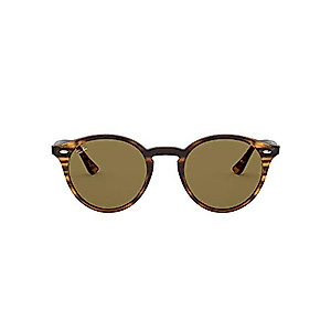 Ray-Ban RB2180 Round Sunglasses, Striped Red Havana/Dark Brown, 51 mm