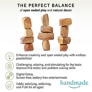 PERCHED Natural Pine Stacking Rocks, Large Wooden Blocks, Montessori Puzzle Game, Toddler Toys For Classroom, Wood Balancing Stones Set (12 Pc)