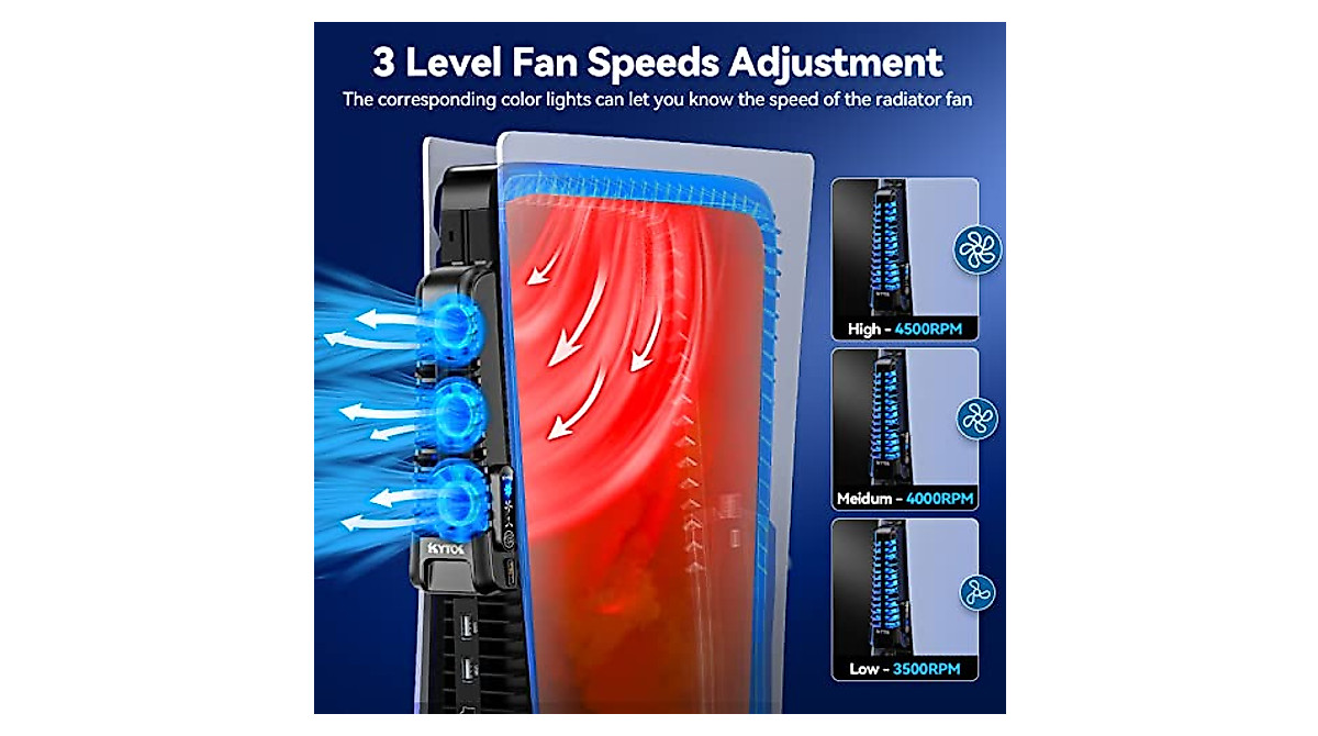Kytok PS5 Cooling Fan with 3 Adjustable Fans, Quiet PS5 Fan Upgraded ...