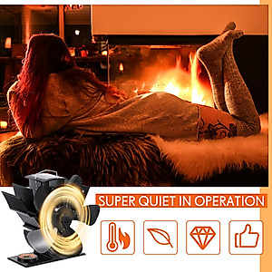 VIHOSE 2 Pcs 5 Blades Wood Stove Fan with 2 Thermometer Heat Powered Stove Fan Fireplace Fan for Wood Burning, Pellet, Burner, Log Stoves