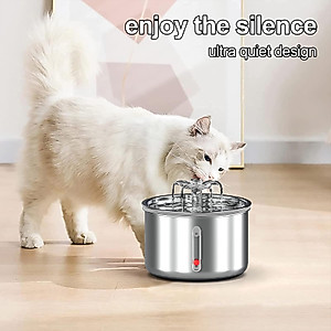 Cat Water Fountain Stainless Steel : 2.5L/85oz Pet Fountain Water Bowl with Strengthen The Filter Element Dog Drinking Dispenser Cat Feeding & Watering Supplies Animal Metal Kitty Spout for Cats