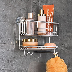 iDesign Metro Rustproof Aluminum Turn-N-Lock Suction, Bathroom Shower Combo Basket for Shampoo, Conditioner, Soap - 2 Tiers, Silver