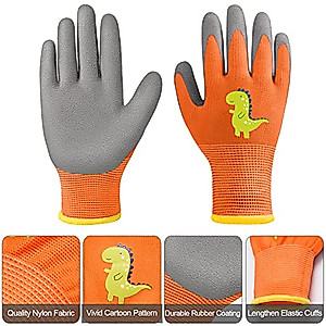 HIYZI 6 Pairs Kids Gardening Gloves Children Yard Work Glove Rubber Coated Protective Gloves for Toddlers Youth Girls Boys Outdoor (Small (Age 3-5))