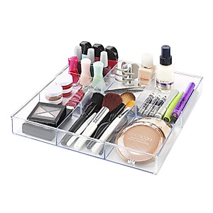 Whitmor 6-Section Clear Drawer Organizer & 3 Section Small Easy Clean Clear Plastic Resin Drawer Organizer