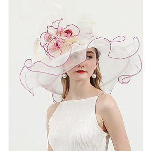 ORIDOOR Women Organza Fascinator Kentucky Hat Derby Floral Tea Party Wedding Hat A865 Pink White …
