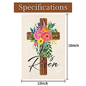 Heyfibro Easter Jesus Religious Garden Flag He Is Risen Easter Cross Spring Yard Flags 12 x 18 Inch Double Sided Burlap Christian Nativity Banner for Easter Spring Outdoor Decoration(ONLY FLAG)