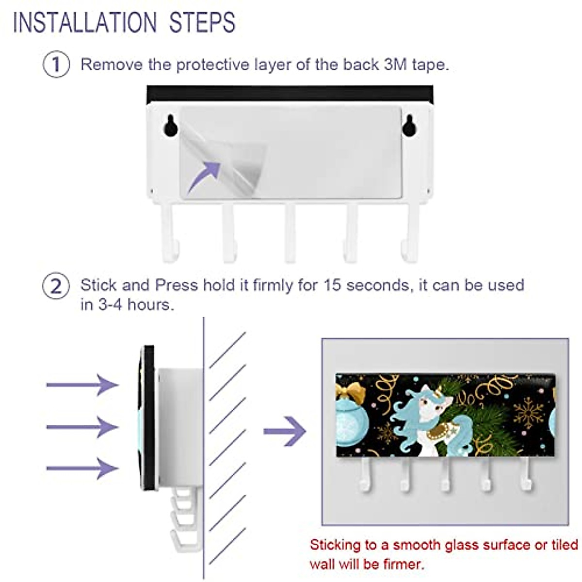 Christmas Unicorn Magical Floral Rack Organizer with 5 Hooks Wall Bathroom Kitchen Shelf Rack Multifunctional Storage Shelf