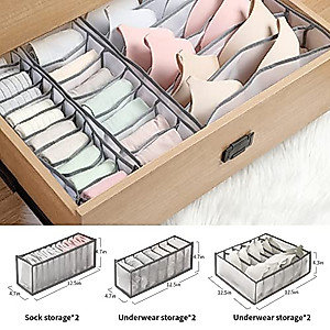 ANCEN Underwear Organizer Drawer Organizer 6 Pieces Fabric Foldable Closet Clothing Dividers and Storage Bins 6/7/11 for Storing Bra, Socks, and PantiesTie, Belts (Grey)