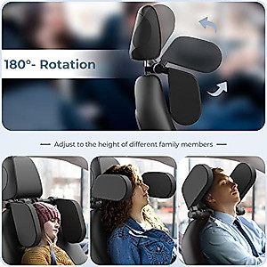 Yoocaa Car Headrest Pillow, Road Pal Headrest, Adjustable Car Seat Head Neck Support, U Shaped Car Sleeping Pillow for Kids & Adults (Black)