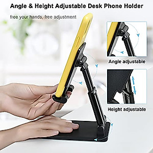 AdplT Foldable Phone Stand for Desk, Adjustable Angle Height Cell Phone Holder with Stable Anti-Slip Design, Universal Desktop Stand, for Smartphones Tablet Portable Monitor, Black