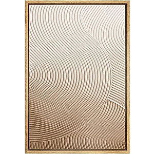 SIGNWIN Framed Canvas Print Wall Art Pastel Brown Geometric Wave Landscape Abstract Shapes Illustrations Minimal Decorative Nordic Zen Bohemian Chic for Living Room, Bedroom, Office - 16"x24" Natural