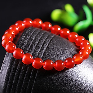 YANYUNZHUBAO Natural Red Agate Stretch Bracelet Healing Crystals Carnelian For Women Jewelry Beauty Happiness Auspiciousness Wealth(8 mm)