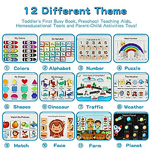 Busy Book for Kids, Montessori Toys for Toddlers, Autism Sensory Educational Toys, 12 Pages Toddler Preschool Activity Binder and Early Learning Toys Book - for Boys & Girls Develops Fine Motor Skills