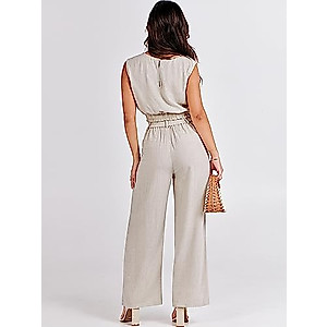 ANRABESS 2 Piece Outfits for Women Summer Vacation Beach Sleeveless Linen Crop Tank Top Casual Matching Lounge Sets Comfy Tracksuits Long Pants Jumpsuits 2023 Fashion Clothes A1102maxing-L