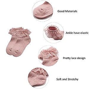Durio Baby Girl Socks Frilly Baby Socks 0-3 Months Soft Baby Socks 6-12 Months Lace Baby Girl Ruffle Socks Baby Socks Newborn Aa White&Light Pink&Dark Pink 0-12 Months