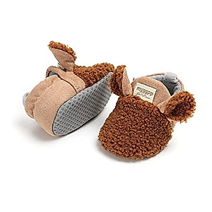 LOWLO Unisex Baby Crib Shoes Soft Sole Infant Fleece Boots Non-Slip Toddler Winter Warm Cozy Socks(0-6months Infant,Brown)