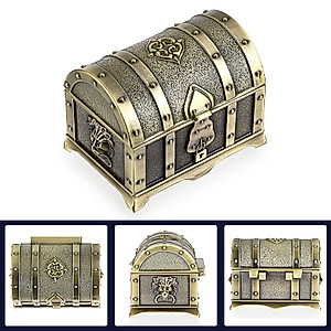 Hipiwe Vintage Metal Jewelry Box Treasure Trinket Chest,Smal Ring Earrings Necklace Keepsake Gift Holder Case for Girls Ladies Women (Bronze, Small)