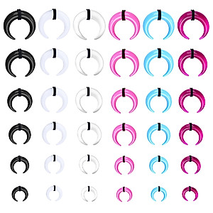 LOLIAS 16G-6G Septum Pincher Tapers Septum Rings Acrylic Stainless Steel Internally Threaded Spike Horseshoe Barbells Septum Pincher Nose Ear Cartilage Septum Stretching Kit for Women Men