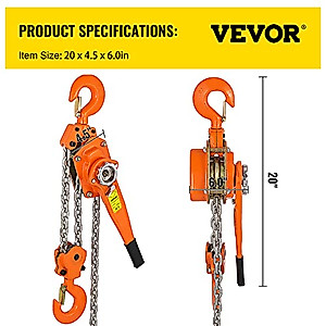Happybuy Lever Chain Hoist 3/4 Ton 1650LBS Capacity 10 FT Chain Come Along with Heavy Duty Hooks Ratchet Lever Chain Block Hoist Lift Puller Comealong