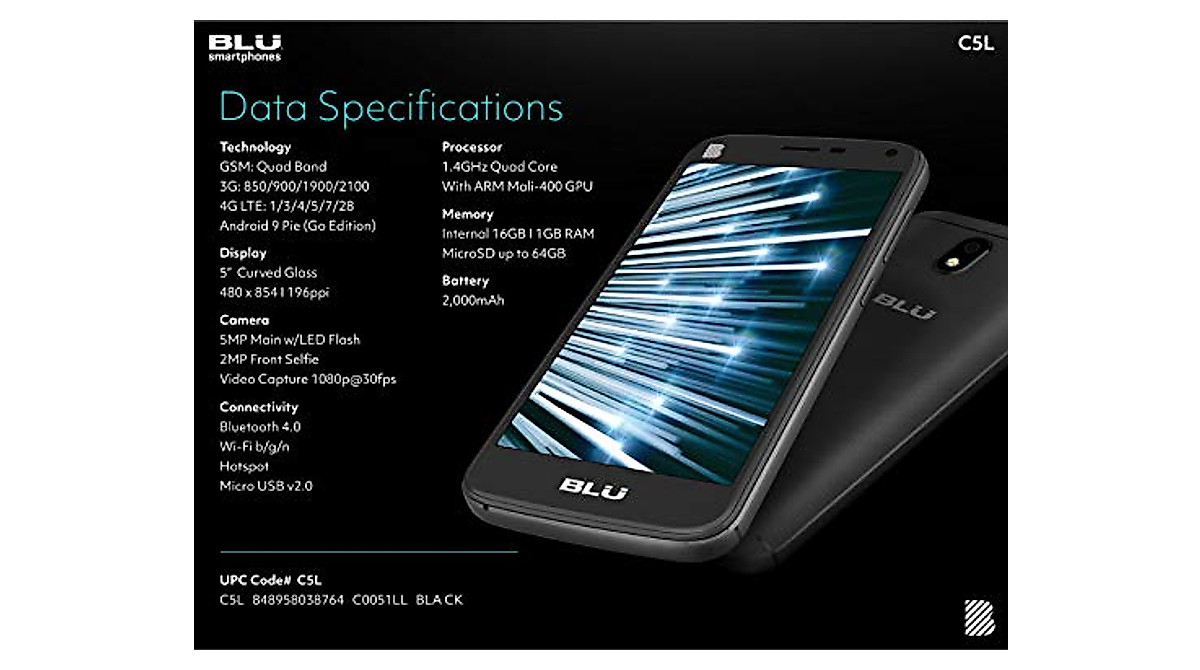 BLU C5L Android Phone – Unlocked 5'' Display & 16GB Storage