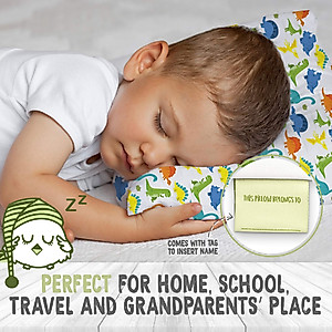 KeaBabies 2-Pack Toddler Pillow and Toddler Pillowcase for 13X18 Pillow Bundle - Organic Toddler Pillow (Misk Pink) and Pillowcase (Happy Dino) for Girl, Boy, Kids