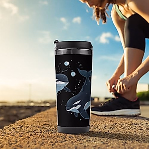 Orca Killer Whales Travel Coffee Mug Reusable Insulated Drinking Cup with Lid for Home Outdoor Works 13 Oz
