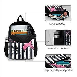 16.5 Laptop Handbag Lightweight School Bags Bookbag Backpacks For Men Women,American Flag Pink Ribbon Breast Cancer Awareness Casual Zipper Schoolbag Shoulder Bag Travel Daypack For Student Boys Kids