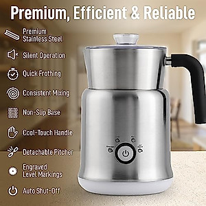 Zulay Electric Hot Chocolate Maker Machine - Powerful, Stainless Steel Hot Chocolate Machine & Hot Cocoa Maker - 4-in-1 Detachable Milk Frother Heater & Cold Foam Maker - Milk Frother Dishwasher Safe