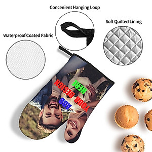 Custom Oven Mitts and Pot Holders Set for Kitchen Personalized Your Own Image Photo Logo Text Heat Resistant Kitchen Oven Glove and Potholders Oven Hot Pads for Kitchen Cooking Baking BBQ