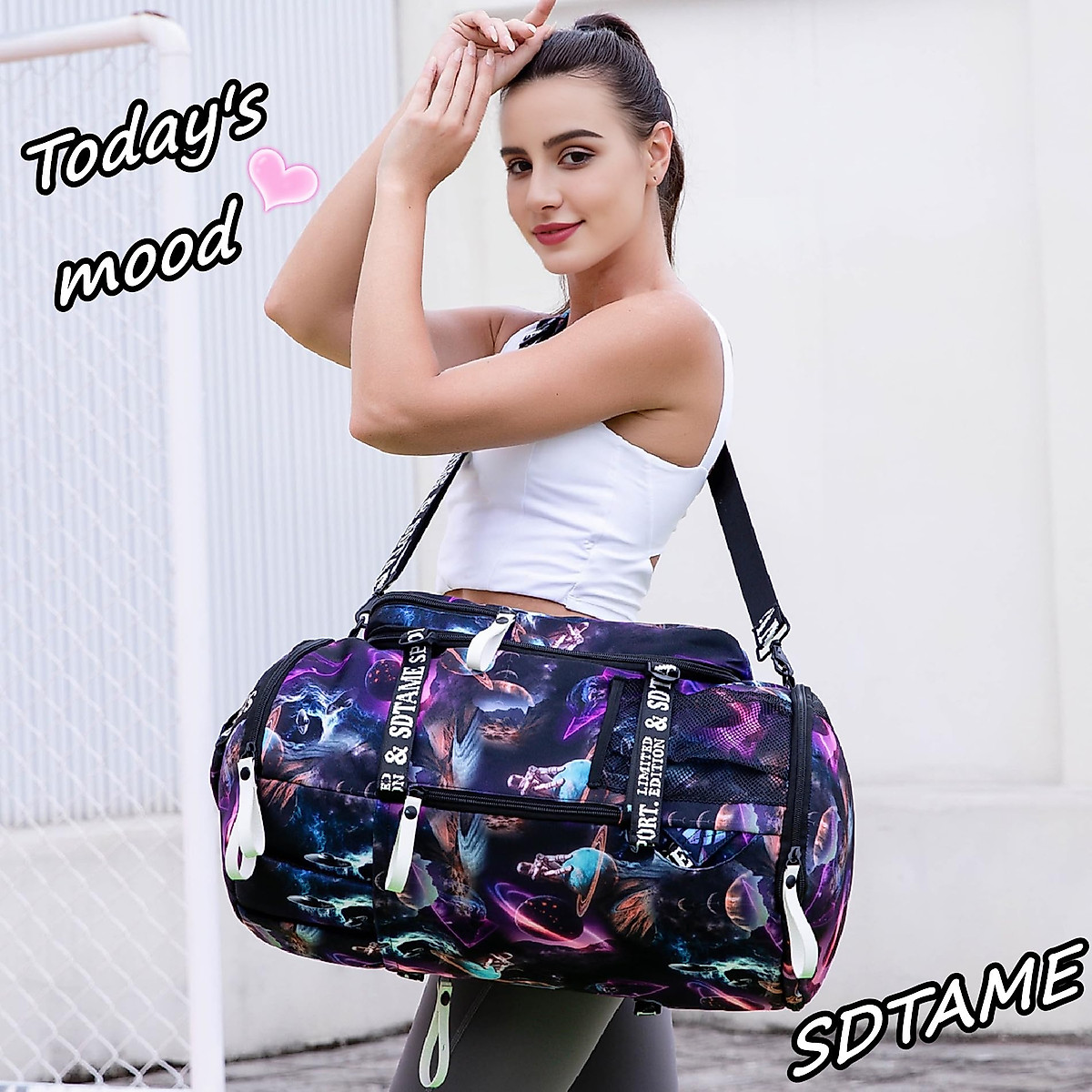 Gym Duffle Bag Backpack with Shoe Compartment,4 ways Travel Backpack for Women and Men,Multi-Functional Weekender bag with Waterproof Layer&Laptop Compartment for Fitness, Travel,Camping(Metallic)