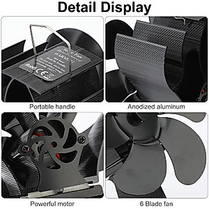 Hesitroad Wood Stove Fan,6 Blades Heat Powered Fireplace Fan Wood Burning Stove Fan, Non Electric Fan Wood Stove Accessories Eco Fans for Wood/Gas/Log Burner Stove Black