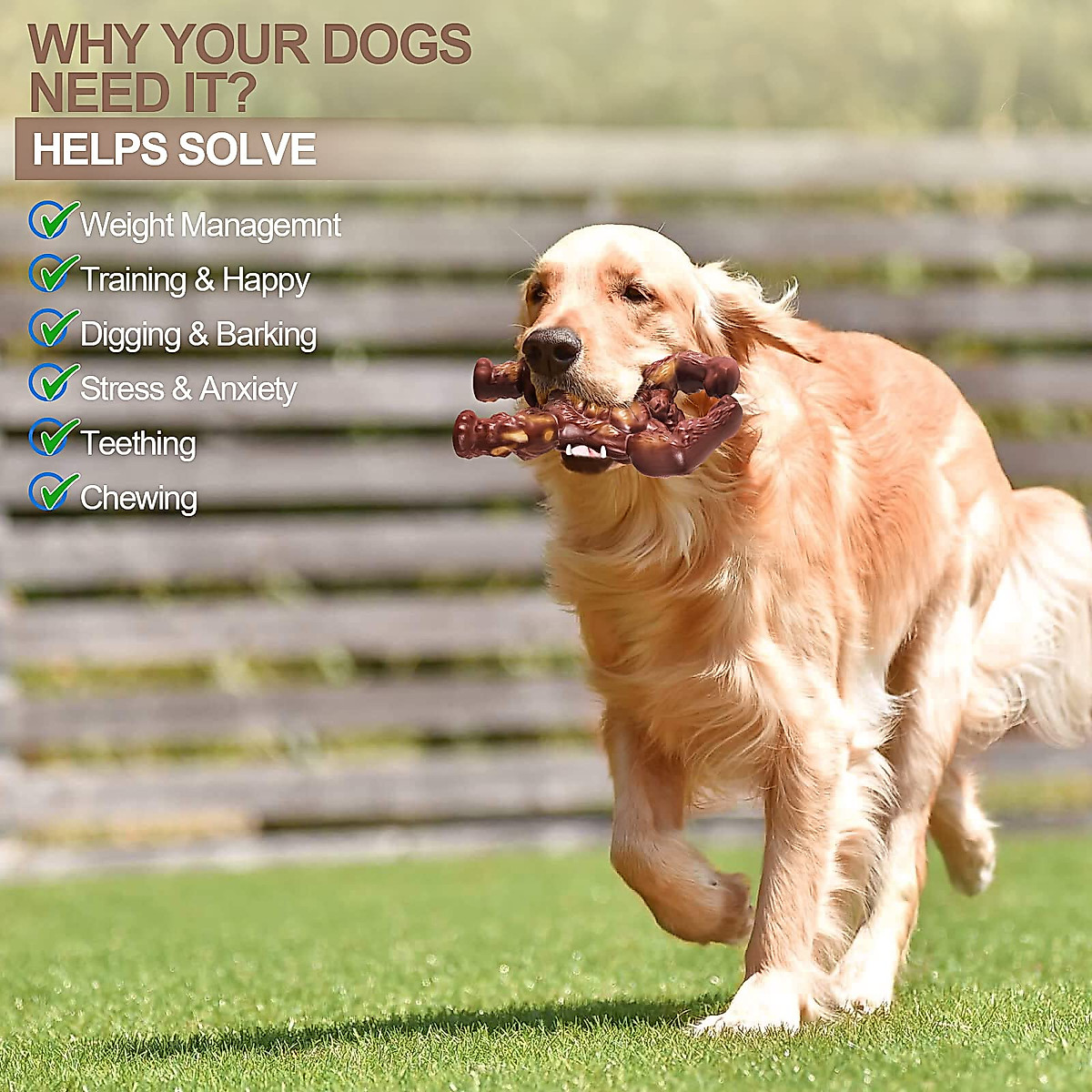 PETSTA Indestructible Dog Toys for Aggressive Chewers, Extreme Tough Dog Toys for Large Dogs, Real Beef Flavored, Dog Bone for Medium/Large Dogs Breed, Gifts for Dogs