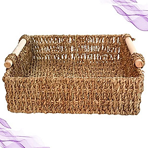 Hand- Bedroom Water Basket or Wooden Bins Key Paper Laundry Handmade Cm Woven Straw Makeup Pot Bread Handle, Retro Xxcm Wood Towels S Seagrass Toilet Cosmetics .x.x.