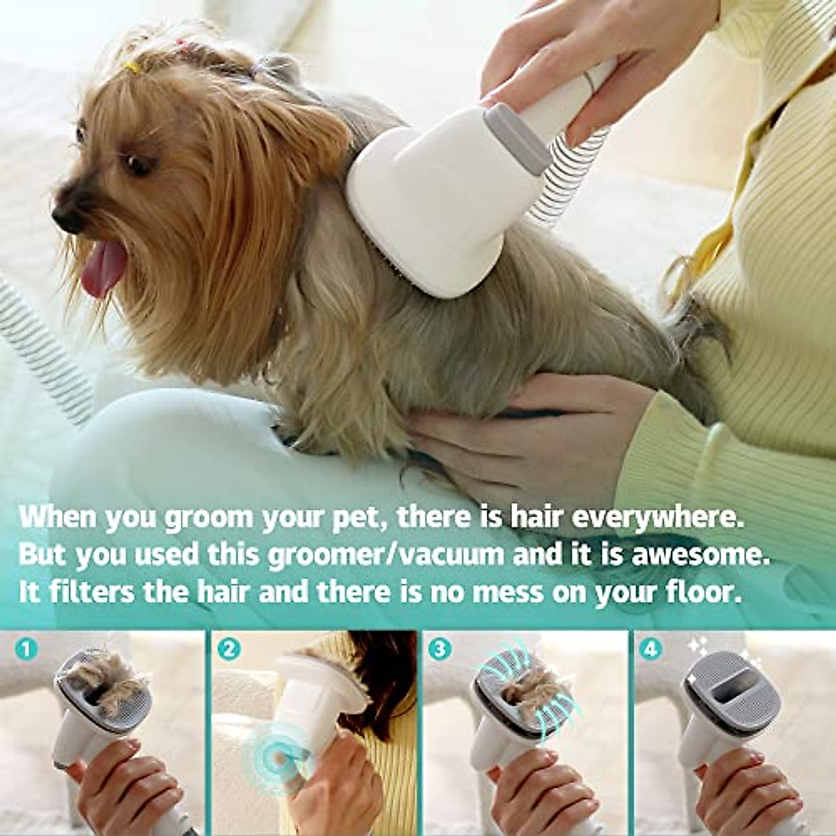 LMVVC Grooming Kit with 2.3L Vacuum Suction 99% Pet Hair, Pet Grooming Vacuum Low Noise for Grooming with 5 Tools and 4 Different Lengths Clipper Guards for Dog Cat (White)