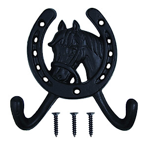 Coat Hook Hat Horse Hook Vintage Wrought Iron Wall Mounted Screws Included Wall Hook (Horse Horseshoe)