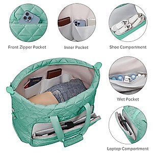 ETRONIK Weekender Bag for Women with 17 inch Laptop Compartment, 44L Travel Duffle Bag with Shoe Compartment & Wet Pocket, Carry on Overnight Bag with Toiletry Bag for Travel, Hospital, Sports, Green