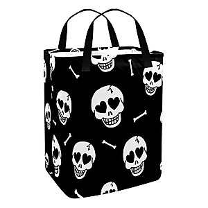 Heart Eye Skull and Bones Print Collapsible Laundry Hamper, 60L Waterproof Laundry Baskets Washing Bin Clothes Toys Storage for Dorm Bathroom Bedroom