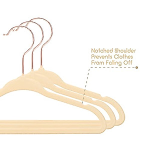 Rose Gold Baby Velvet Hangers 30 Pcs & 6 Closet Organizer Dividers, Non-Slip Kids Hangers, Yellow