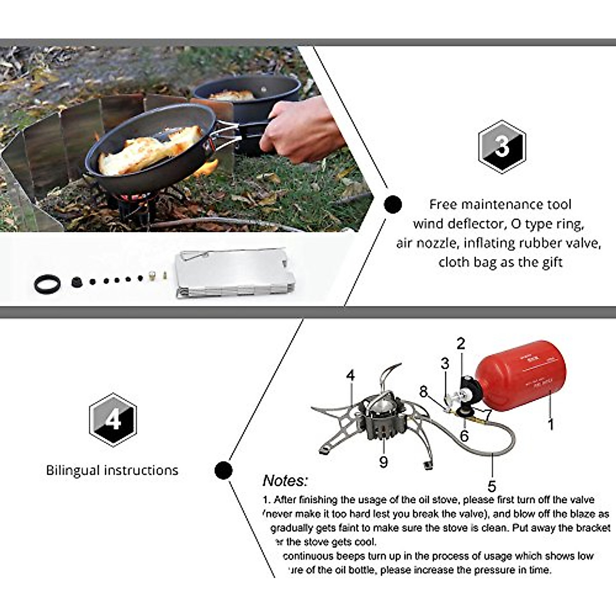 APG Portable Camping Stove Oil/Gas Multi-Use Gasoline Stove 1000ml Picnic Cooker Hiking Equipment