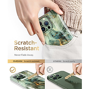 GVIEWIN for iPhone 13 Pro Case 6.1 Inch, [10FT Military Grade Drop Protection] Marble Phone Case Slim Glossy Soft TPU Shockproof Protective Cover for Women Men Phone Covers(Desert Dream/Green)