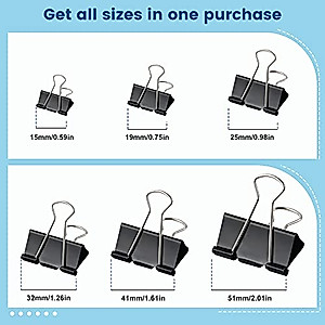 208 PCS Binder Clips Paper Clamps Assorted Sizes, Metal Paper Binder Clip, Black Binding Paperwork Clamp Bulk, School Teachers Office Supplies