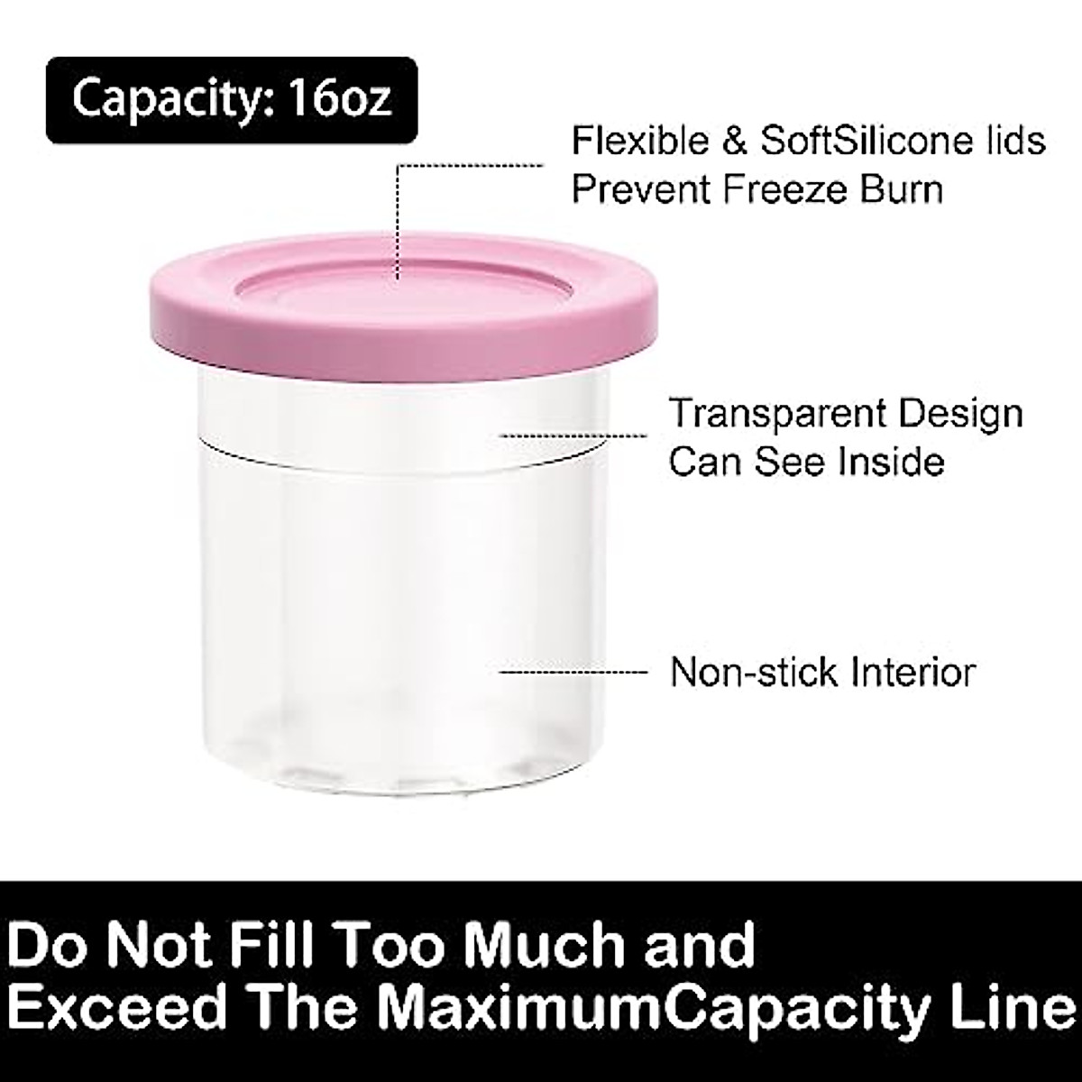 SEVEMIL Ice Cream Pints Containers, 16oz Cups Replacement for Ninja Pints and Lids Compatible with NC299AMZ & NC300s Series Ice Cream Maker, Dishwasher Safe & Leak Proof Lids 2 Pack