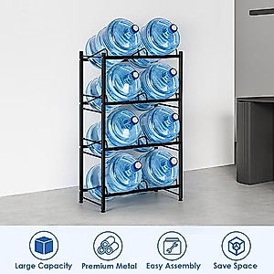 smusei 5 Gallon Water Bottle Holder Water Jug Holder 4 Tier Heavy Duty Water Jug Rack for 8 Bottles Detachable 5 Gallon Water Jug Stand Organizer Shelf for Home Kitchen Office, Black
