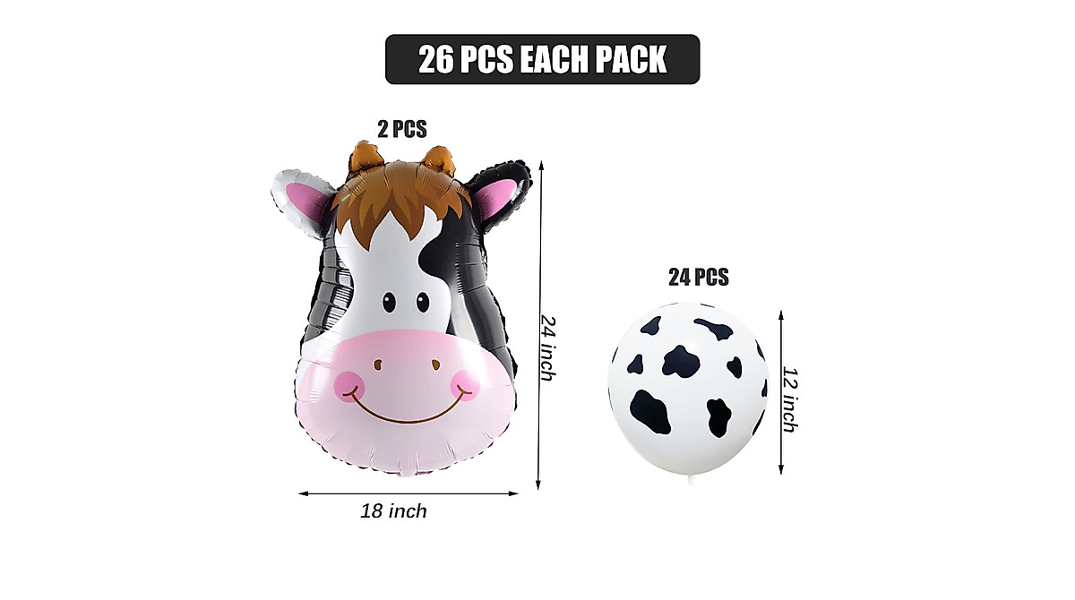 Giant Cow Balloons Set - 26pcs Farm Party Decor