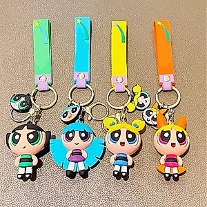 Zgwafdww The PowertoPuff Girls Toys Backpack Shoulder bag Pendant Accessories Keychain Charm Keyring Gifts for Girls Boys.(2inches pack of 4