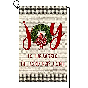 Baccessor Christmas Joy Garden Flag Cardinal Holy Yard Flag Double Sized Burlap Winter Holiday Religious Inspired Seasonal Farmhouse Outdoor Decoration 12.5 x 18 Inch