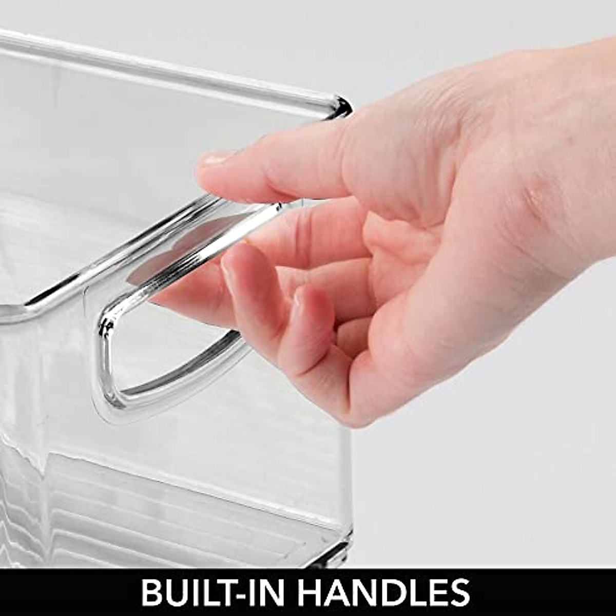 mDesign Plastic Rectangular Drawer Organizer Storage Bin Holder with Handles - for Home Office, Living Room, Kitchen, Bathroom, Bedroom; Desk Drawer - Holds Office Accessories - 4 Pack - Smoke Gray